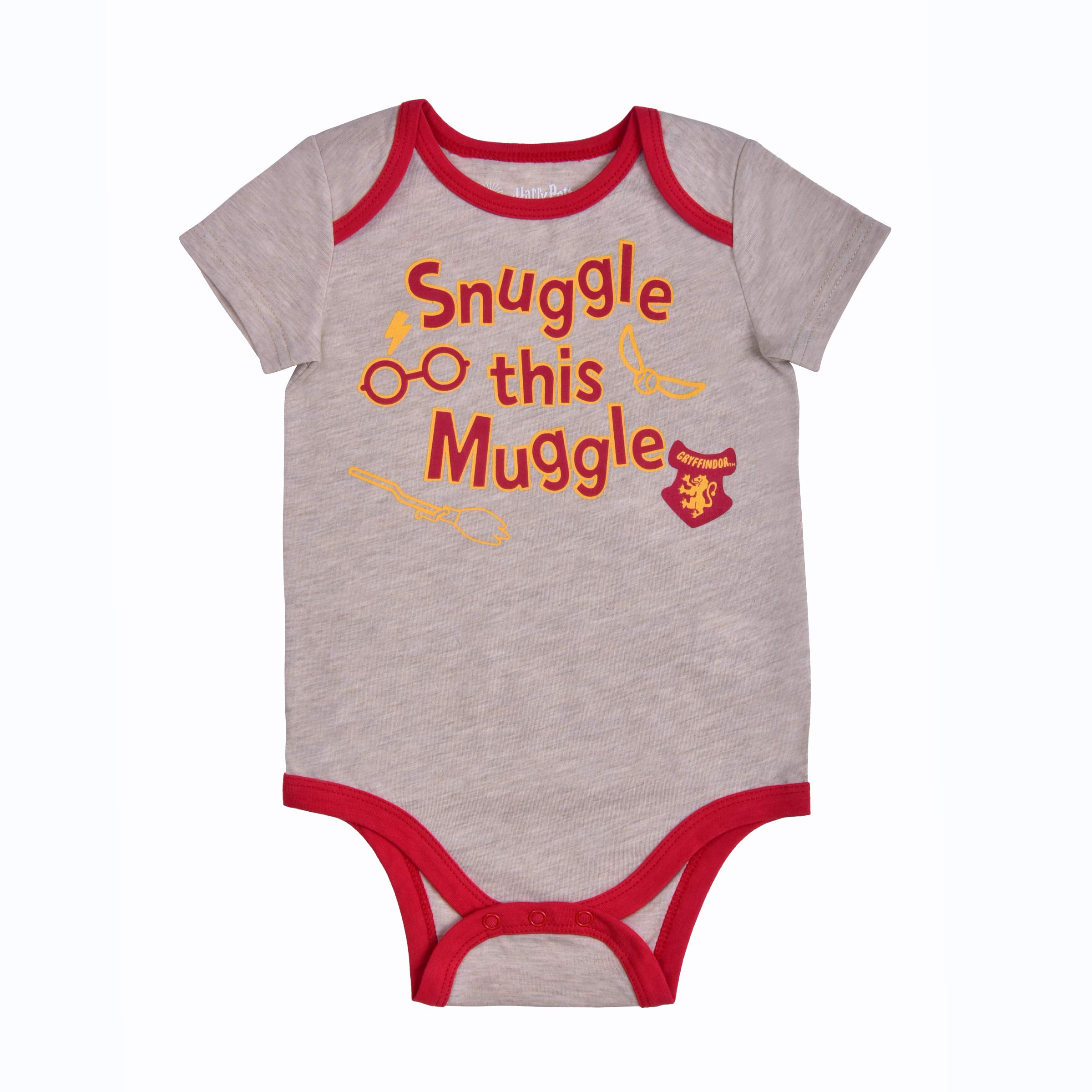 WARNER BROS Harry Potter Boy's 3-Piece Snuggle This Muggle Footed Pant Set, Maroon/Beige/Yellow, Size 6 Months