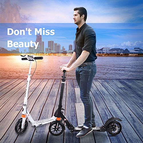 ZANFUN Kick Scooter Foldable and Portable Lightweight Brake Design Three Height Adjustments for Adults Teens Kids White