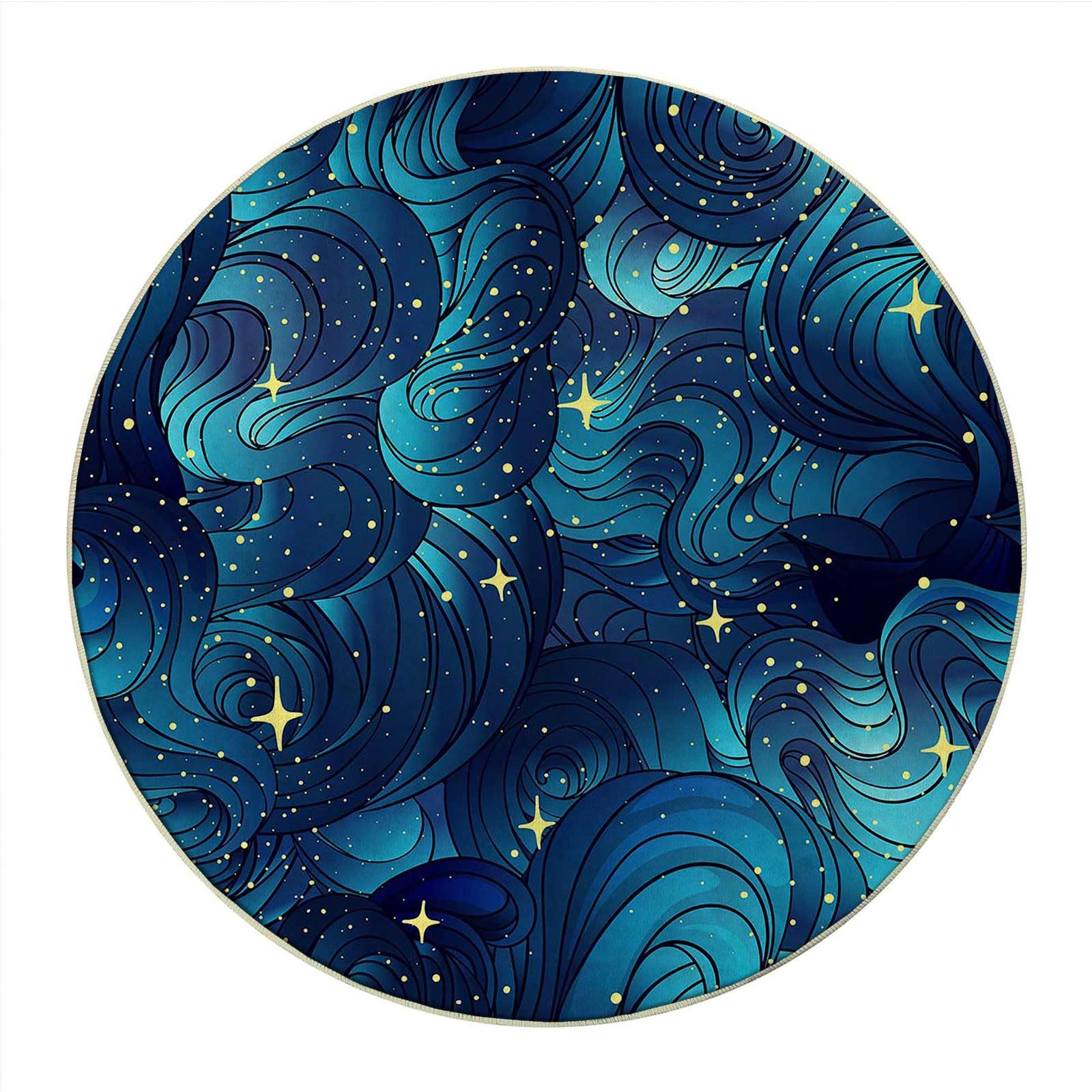 Round Office Chair Mat for Carpets Natural Ocean Thick Home/Office Floor Protector Blue Desk Chair Mats for Home Office Floor Carpets 4 FT