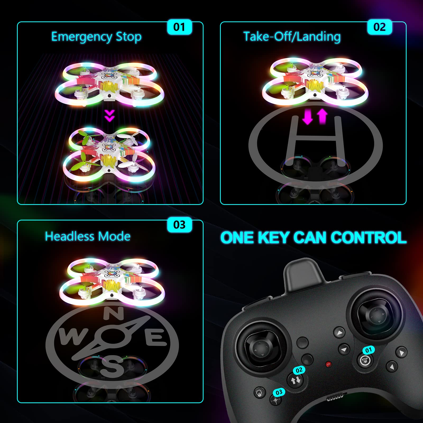 Tech rc Drone for Kids, LED Remote Control Drones Quadcopters for beginners, Headless Mode, 4-Channgel Remote Control ,3D Flips , LED Light Adjustment, 2 Drone Batteries and Gifts for Boys and Girls