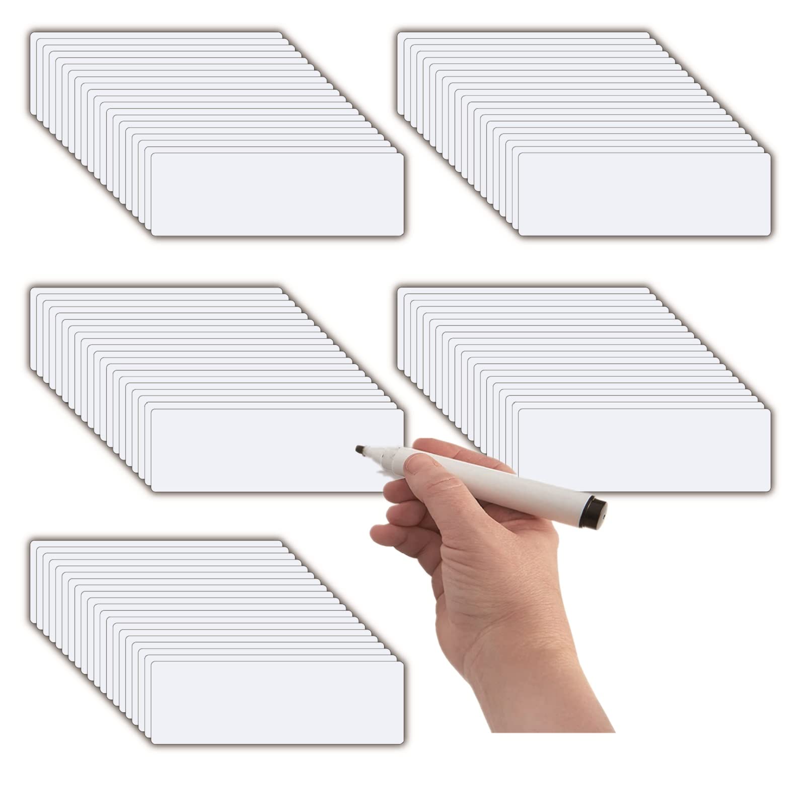 STTMGN Dry Erase Magnetic Name Tags,Magnets for Classroom(1x3",Pack of 100),Write On Labels,Waterproof/Reusable for Office&File Cabinet&Whiteboard&Fridge(White)