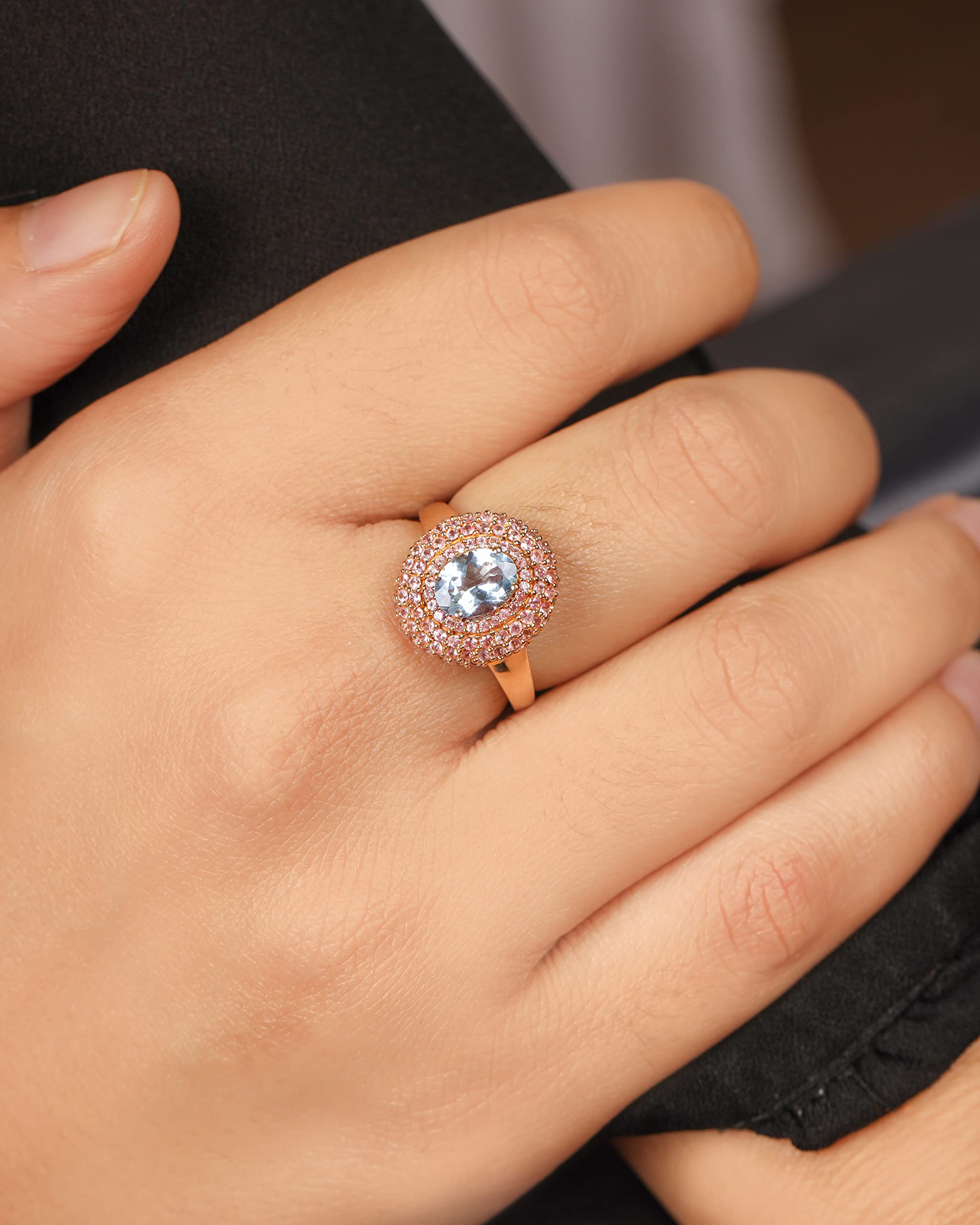 YoTreasure 1.95 Ct. Aquamarine Pink Sapphire Wedding Ring Solid 14K Yellow Gold Gemstone Jewelry