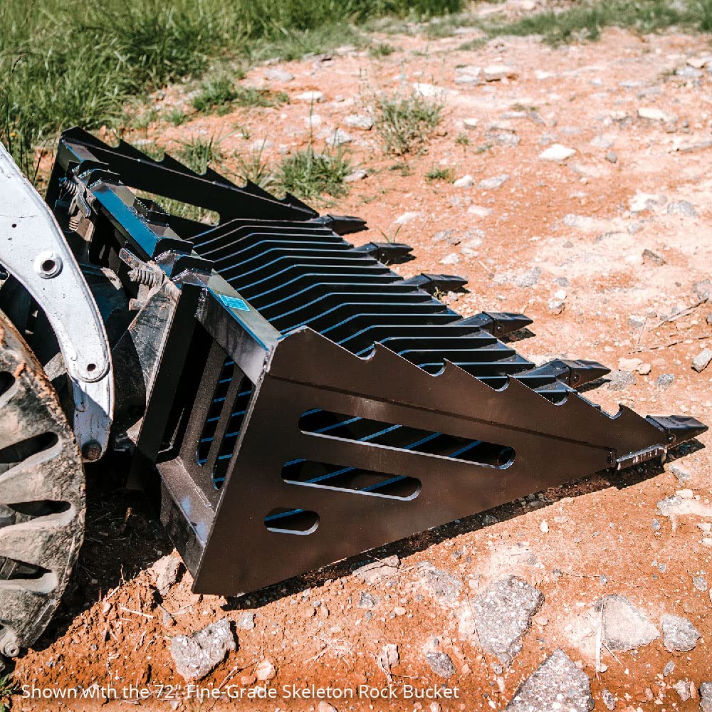 Titan Attachments 60in Fine-Grade Skeleton Rock Bucket with Bolt-On Teeth, Skid Steer Quick Tach, Reinforced Side Cutters
