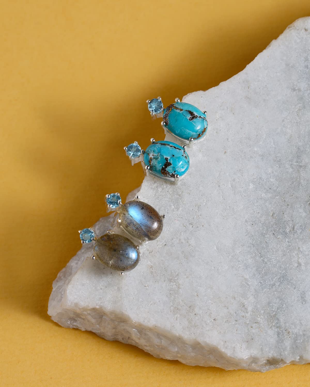 YoTreasure Blue Copper Turquoise Blue Topaz Solid 925 Sterling Silver Stud Earrings