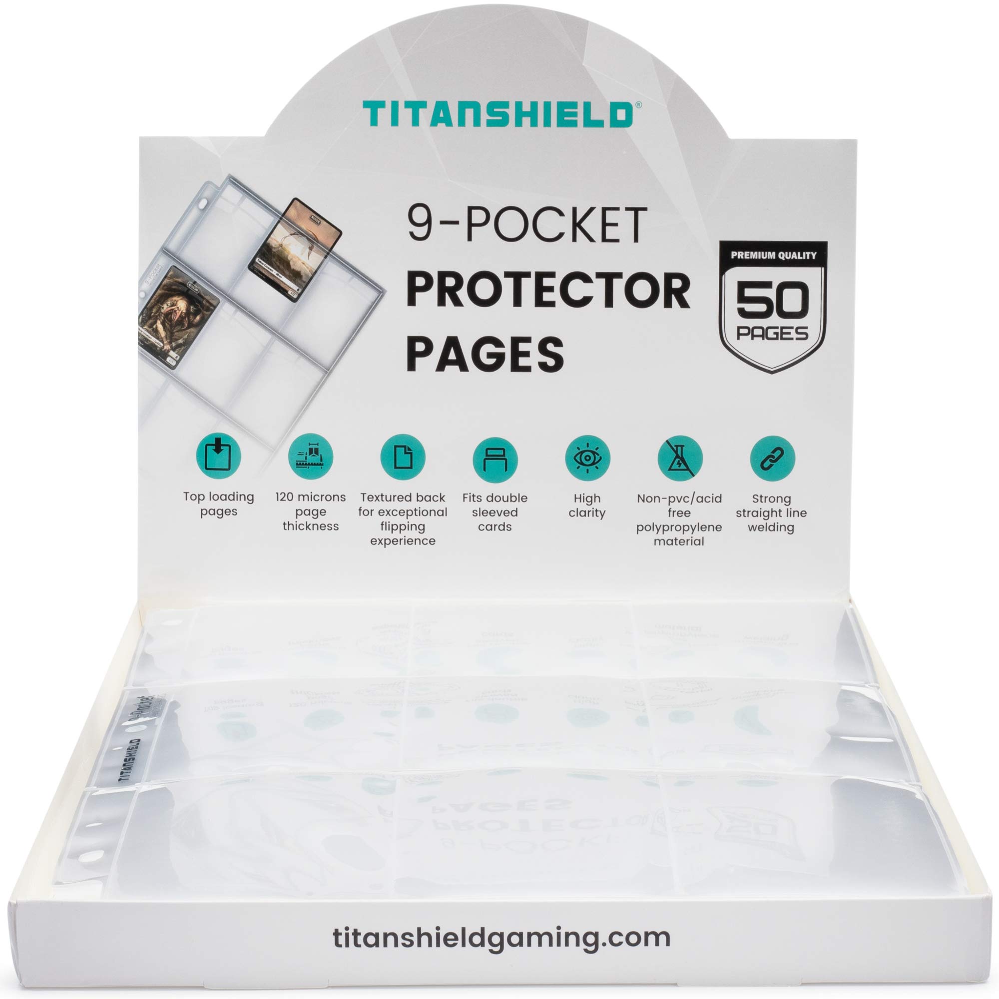 TitanShield (50 Pages) 9-Pocket Trading Card Sleeve Pages for Cards