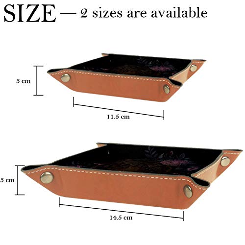 TIZORAX Floral Pattern with Tiger Office Desk Organizer Storage Box Leather Tray Holder Desktop Stationery Catchall Multi-Functional PU Leather for Wallets Keys Coins Cell Phones and Office Equipment