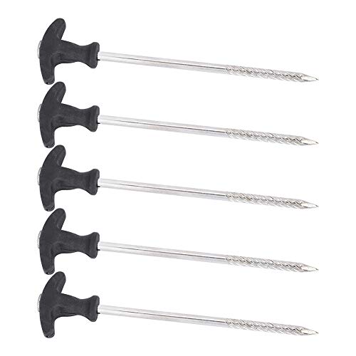 Tent Stakes,Set of 5 Heavy Duty Stainless Steel Tent Peg Ground Nails Screw Nail Stakes for Frozen Soil Ice Surface