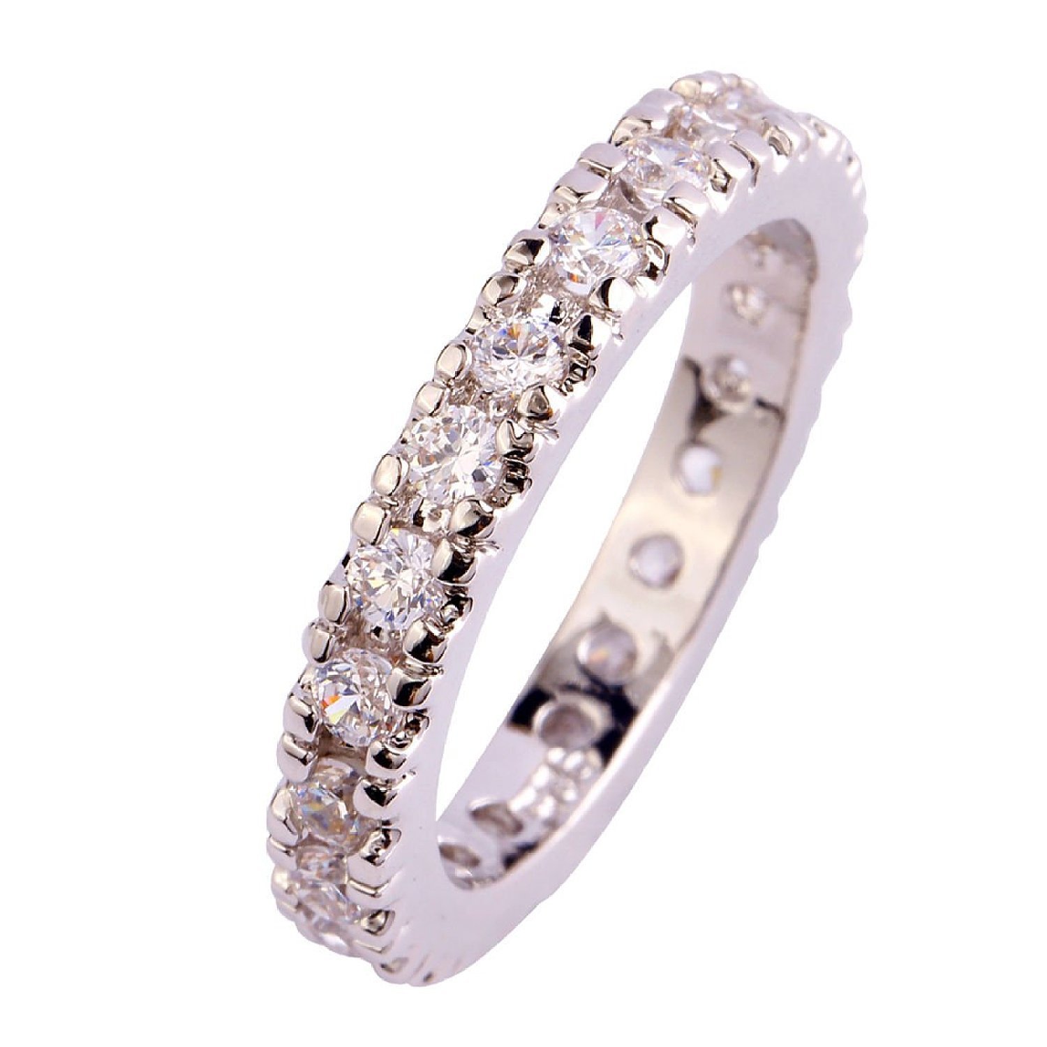 Veunora 925 Sterling Silver Created White Topaz Filled Stacking Eternity Love Promise Ring Band