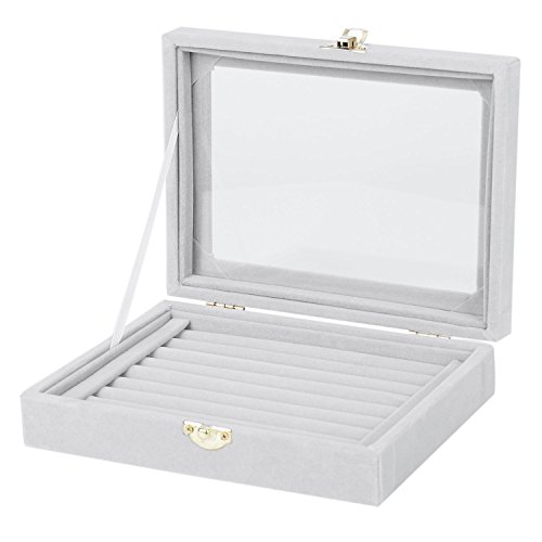 Velvet Glass Jewelry Display Storage Box Ring Earrings Tray Organizer Ring Holder Necklace Jewelry Box (Ring Tray)