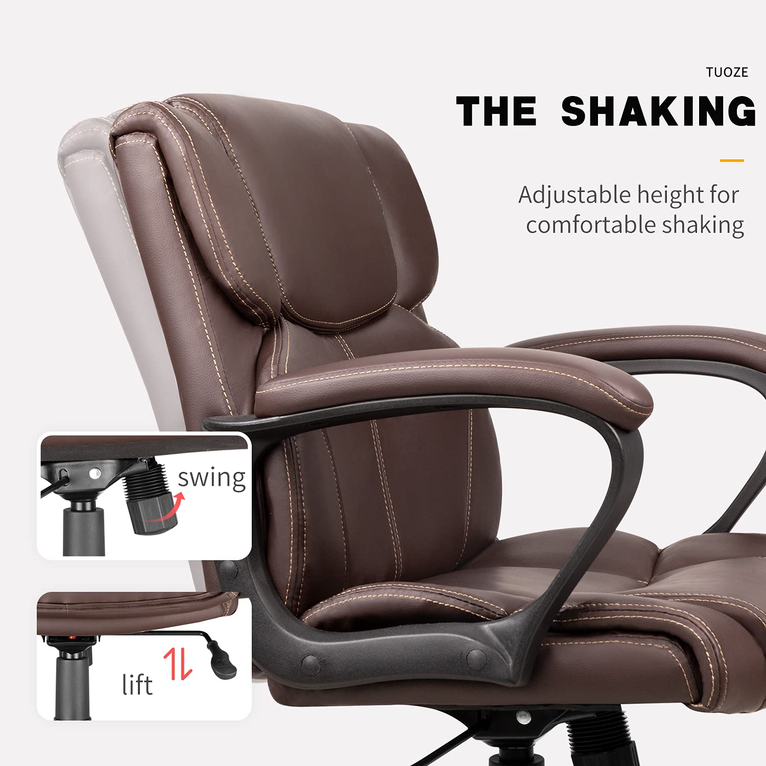 Tozey Executive Office Chair Mid Back Leather Desk Chair Ergonomic Task Chair with Padded Armrests Adjustable Swivel Chair with Lumber Support (Brown)