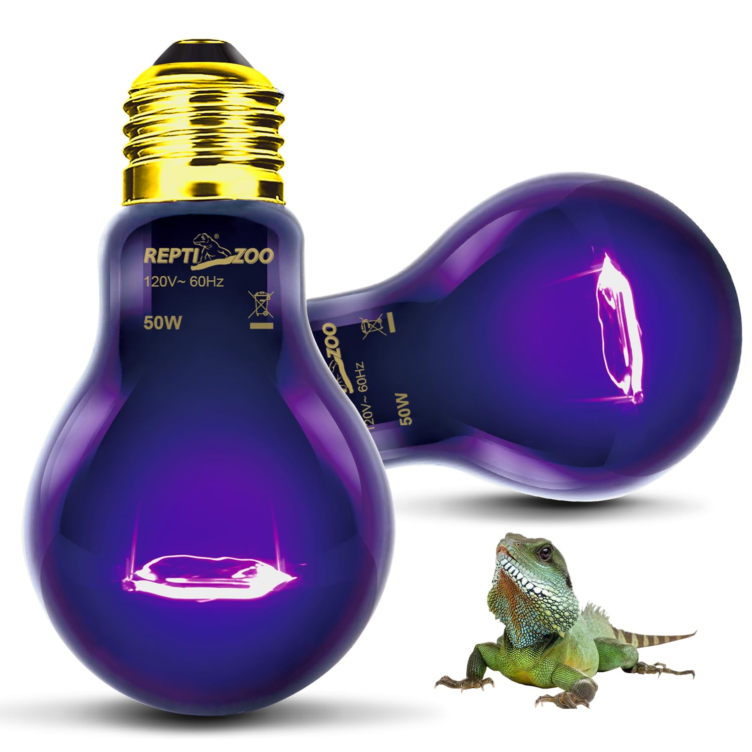REPTIZOO 2PCS Reptile Night Heat Lamp, 50W Moonlight Heat Bulb Infrared Heating Lamp Purple Reptile Heat Lamp Night Bulb for Bearded Dragon, Lizard, Snake, Turtle
