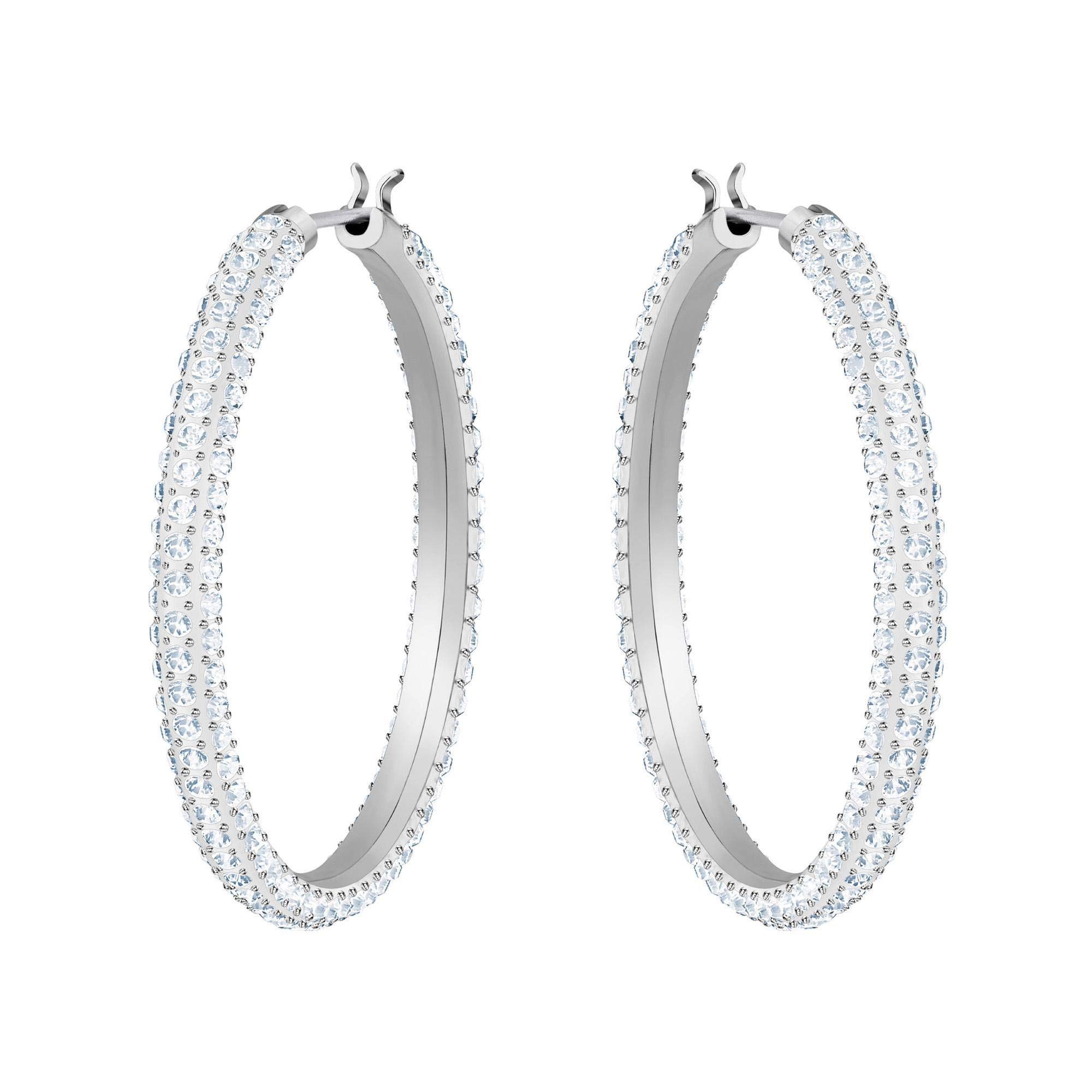 Swarovski Crystal Stone Rhodium-Plated Hoop Earrings