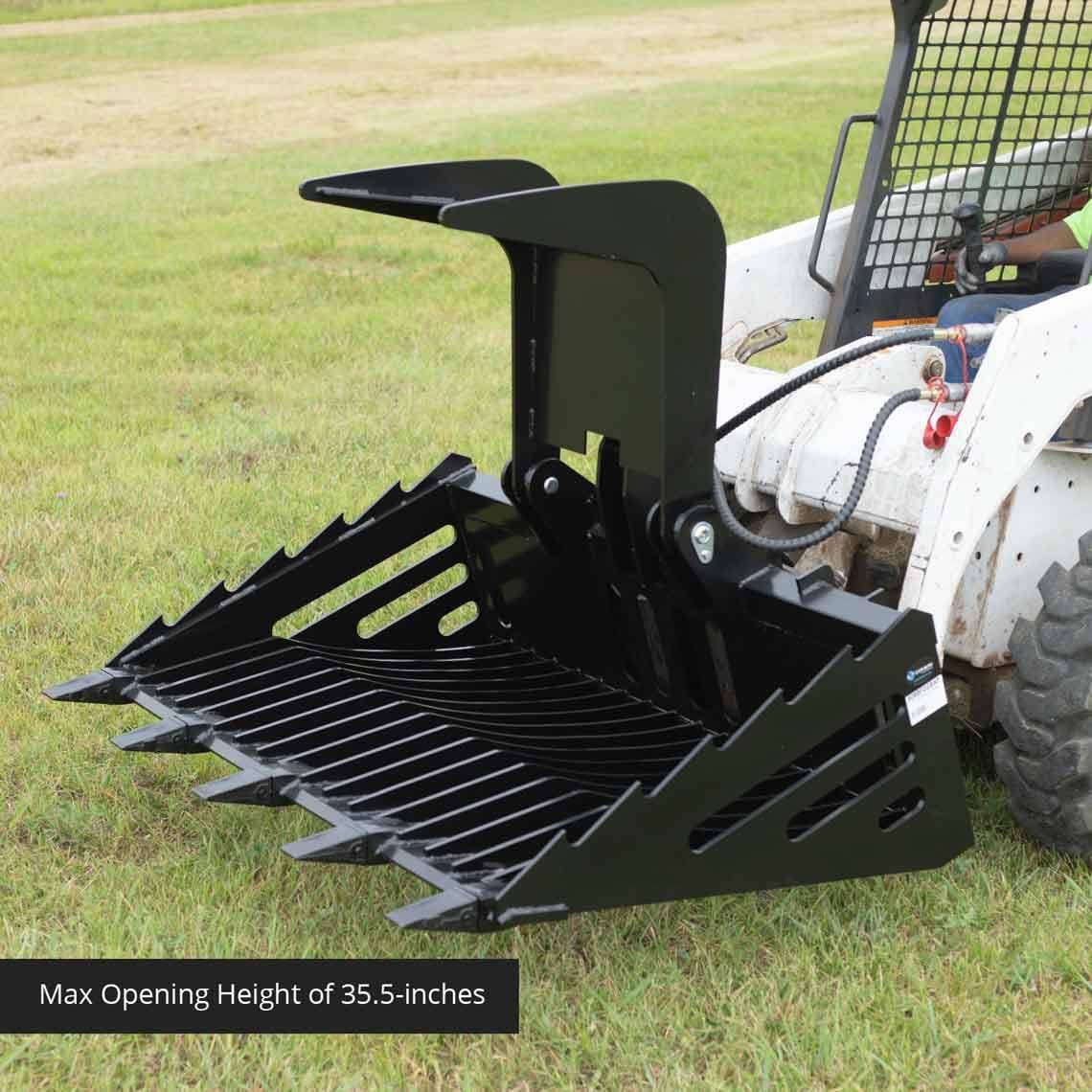 Titan Attachments 60-in Fine Grade Rock Grapple Skeleton Rake with Teeth, Universal Skid Steer Quick Tach