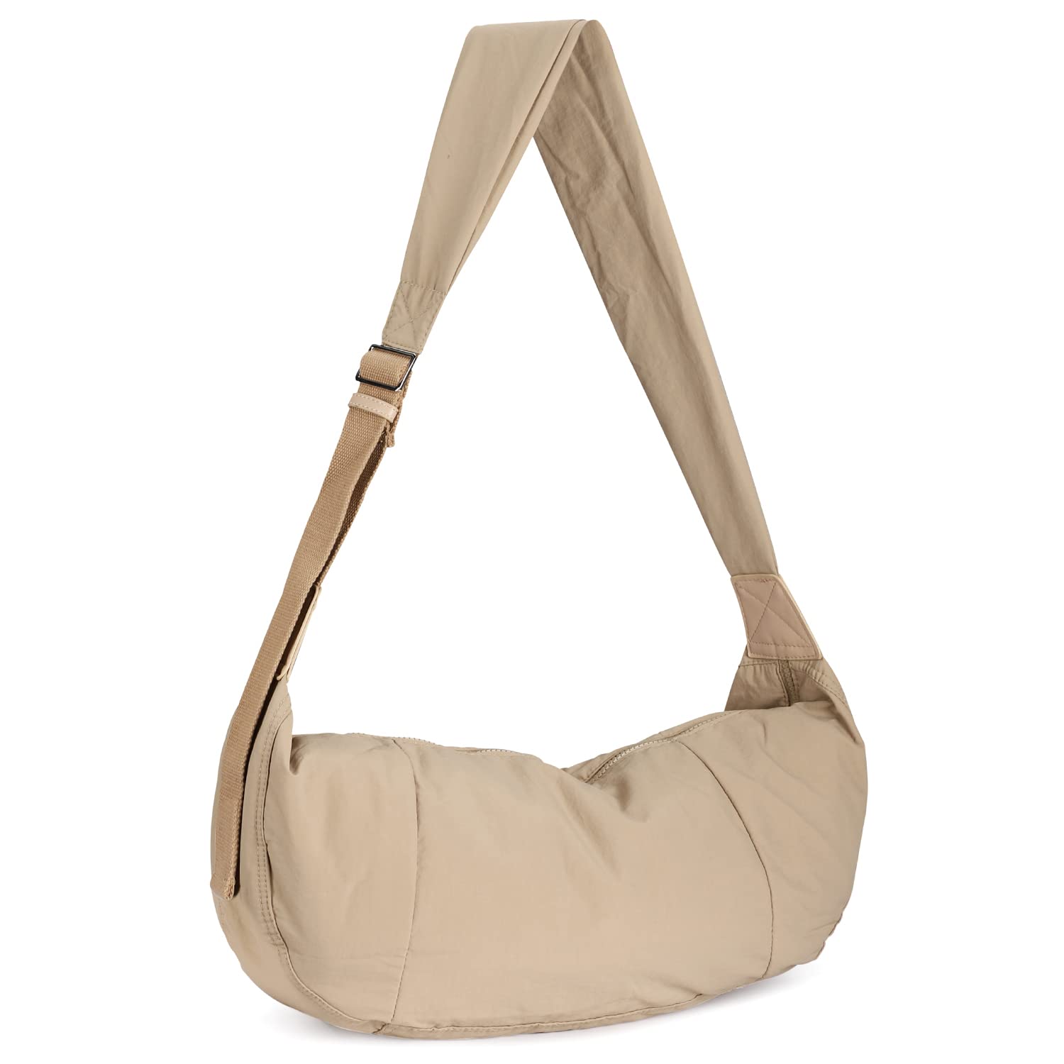 Yrarbil Large Nylon Crescent Crossbody Bag, Casual Hobo Bag Shoulder Bag for Women Men Adjustable Strap Shoulder Bag(Khaki)