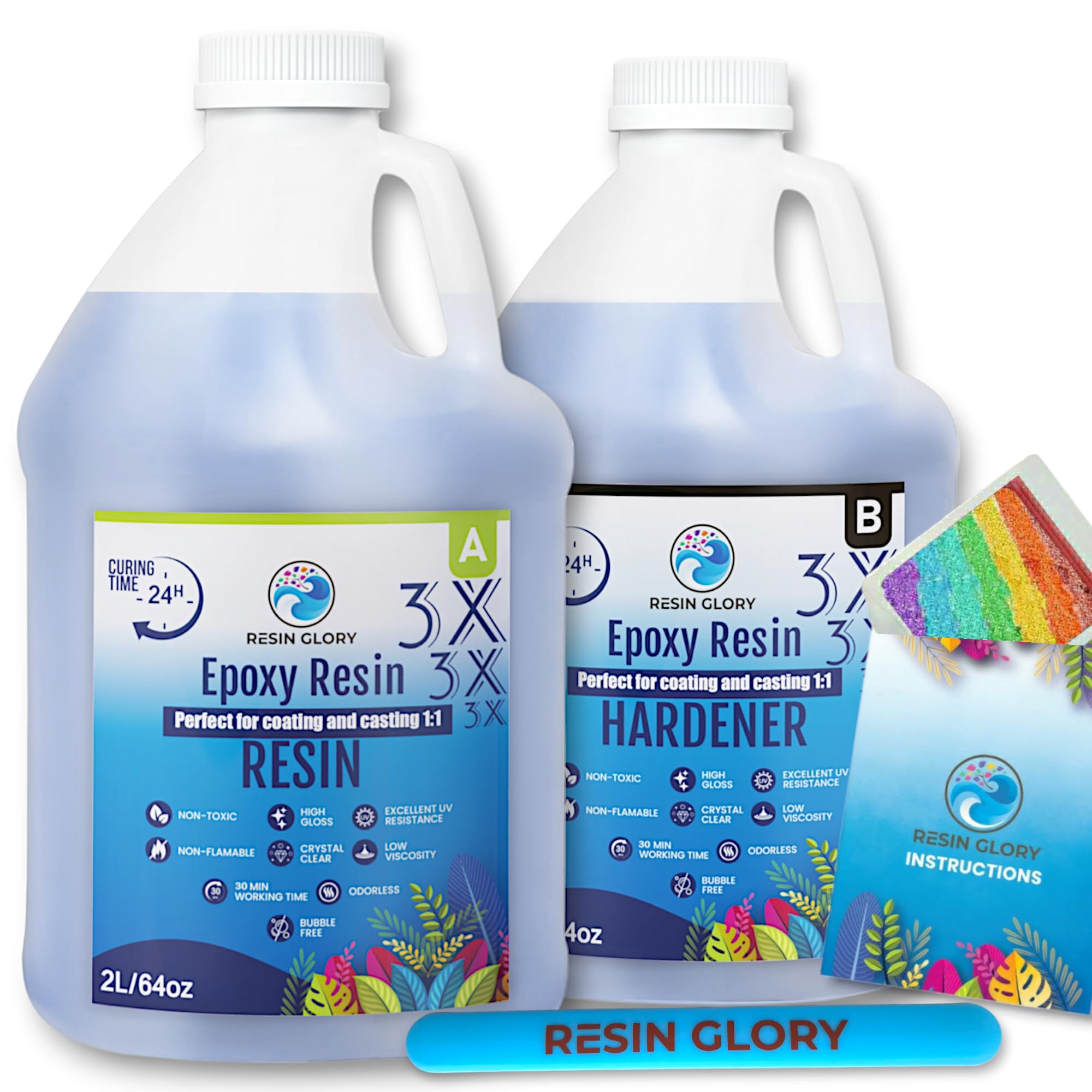 RESIN GLORY Epoxy Resin Kit - 32OZ 1:1 Ratio Crystal Clear Resin for Art Coating Craft Casting - Jewelry Making, River Table, Coasters, Cheeseboard, DIY- Non-toxic, Self levelling, Heat & UV Resistant