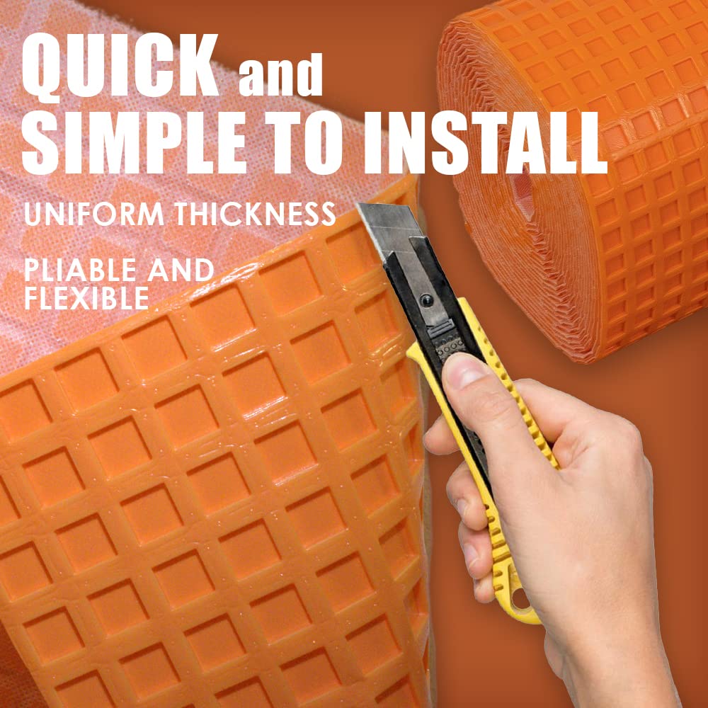 Uncoupling Membrane 1/8” Underlayment – 54 sq. ft. - Waterproofing Tile or Stone Flooring Bathroom, Shower, Sauna, Steam Room Floor – Water Proof & Crack Isolation – Snap Products