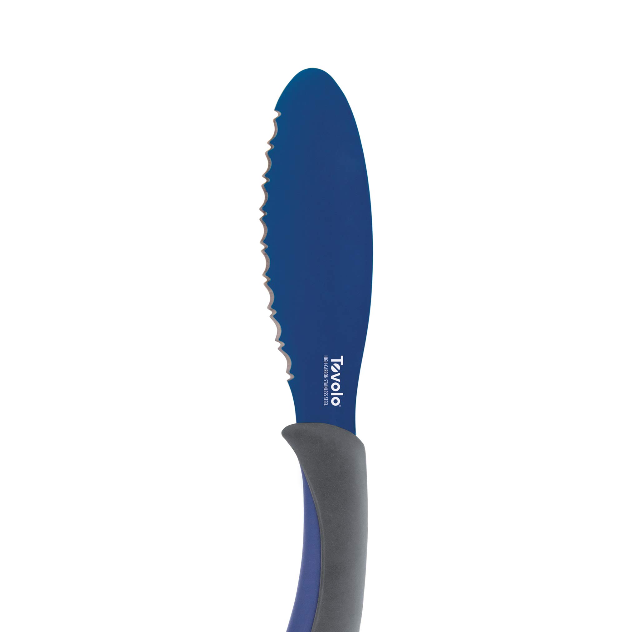 Tovolo 5.5" Slicer With Comfort Grip Handle, Serrated Kitchen Knife for Bagels, Sharp High-Carbon Steel Blade, Dishwasher Safe & BPA-Free, Lx 6 in, Deep Indigo