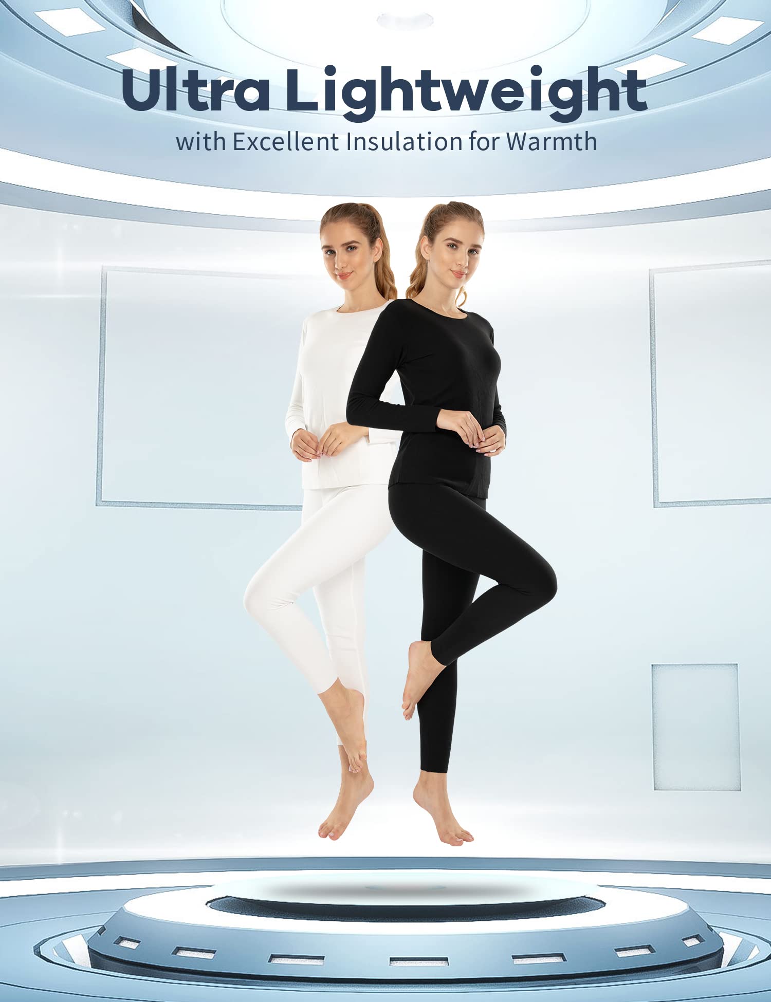Subuteay Thermal Underwear for Women Long Johns Top & Bottom Fleece Lined Base Layer Leggings Set Black S