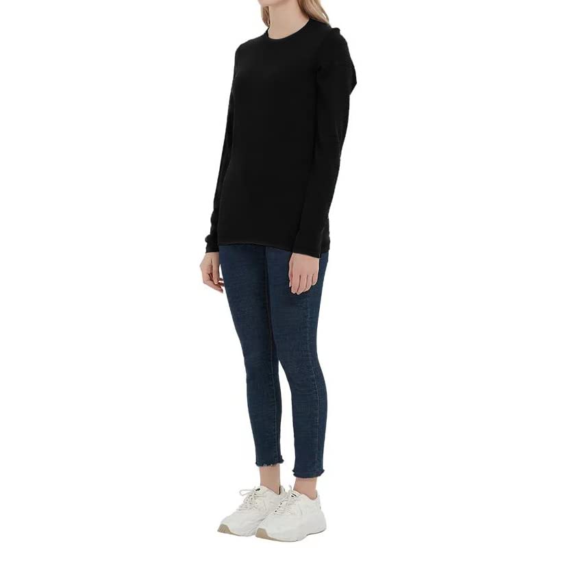 YUERD M&W Merino Wool Base Layer Womens 100% Merino Wool Long Sleeve Thermal Underwear Shirts for Women Midweight Black