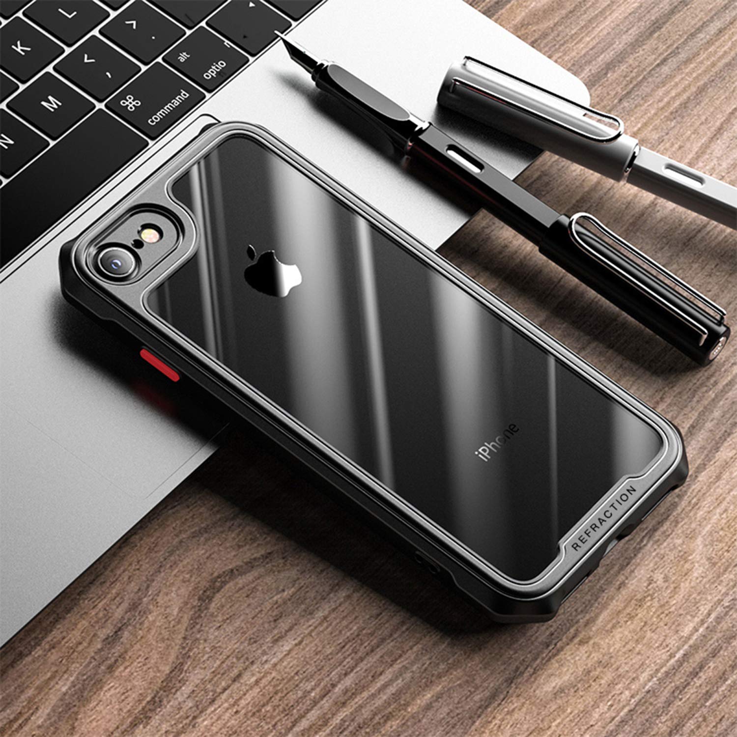 TENOC Phone Case Compatible with iPhone SE (2nd 2020 and 3rd 2022 Generation) & iPhone 7 & iPhone 8, Clear Case Black Protective Bumper Non-Yellowing Cover for 4.7 Inch