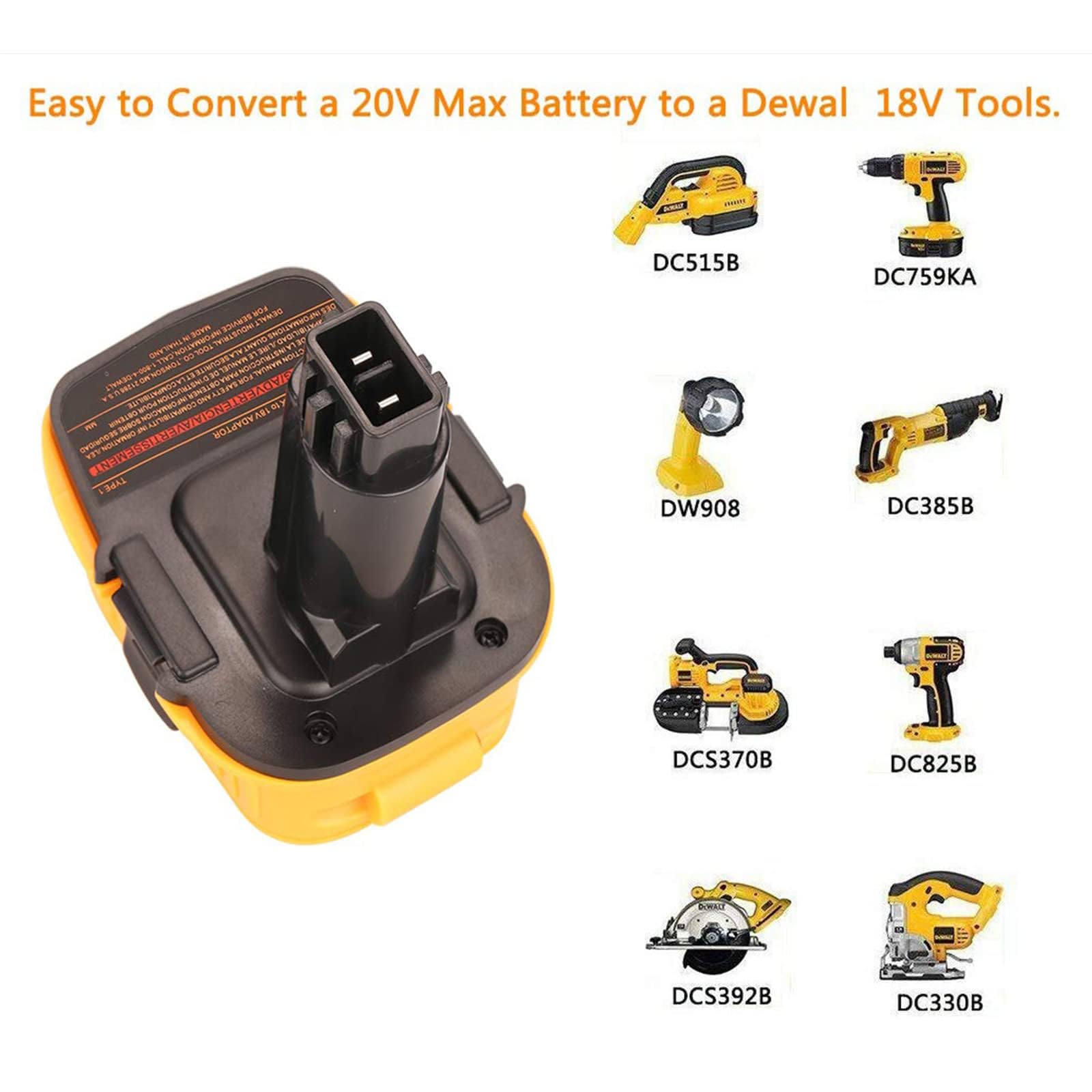 TPDL USB Battery Adapter DCA1820 Compatible with DeWalt 18V to 20V Converter for Dewalt 18V NiCad & NiMh Tools Replacement(1 Pack)
