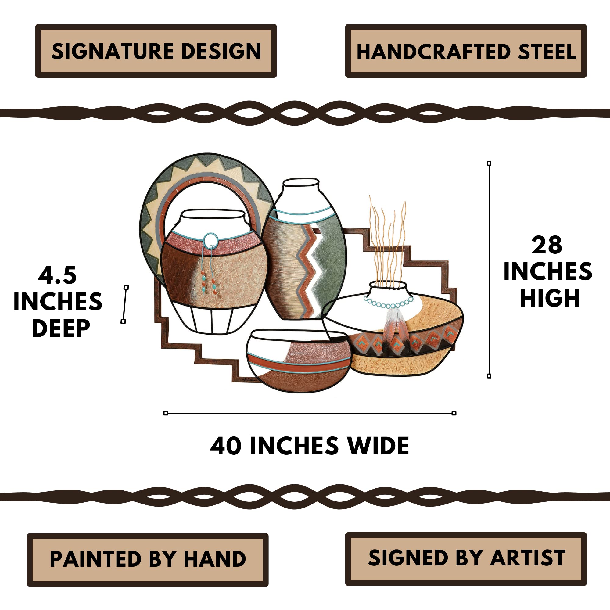 Touch of Class Native Artifacts Metal Wall Sculpture - Multi Earth - One Size Southwestern Style Art Decor - Southwest Aesthetic, Vases, Charger, Bowl