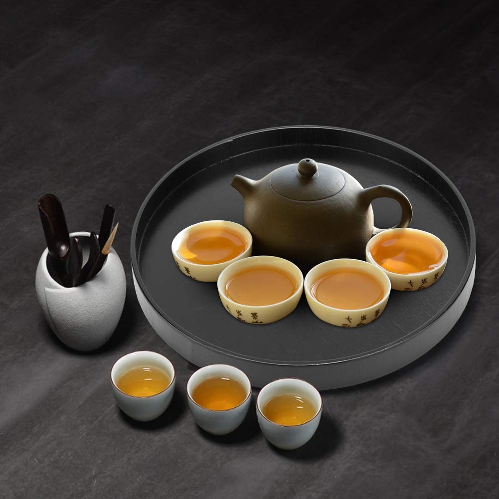 Wood Serving Tray, Snack Food Coffee Server Meals Ottoman Table Boards Decorative Storage Wooden Plate Breakfast Round Platters for Home Kitchen Restaurant Display Fruit Appetizer (33 * 31 * 3cm)