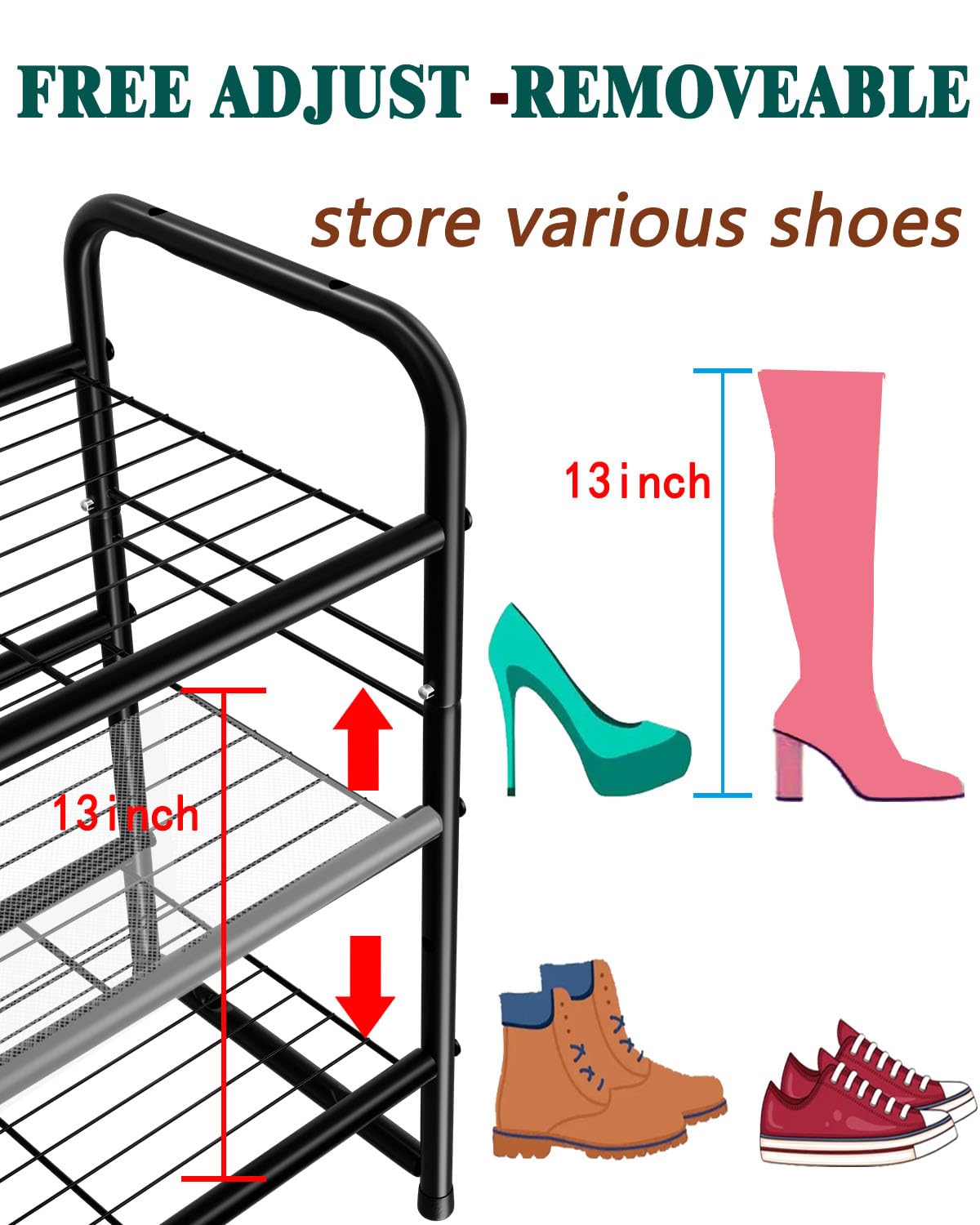 SUFAUY Shoes Rack Shelf for Closet Metal Stackable Shoe Storage Organizer, Wire Grid, 3-Tier, Black