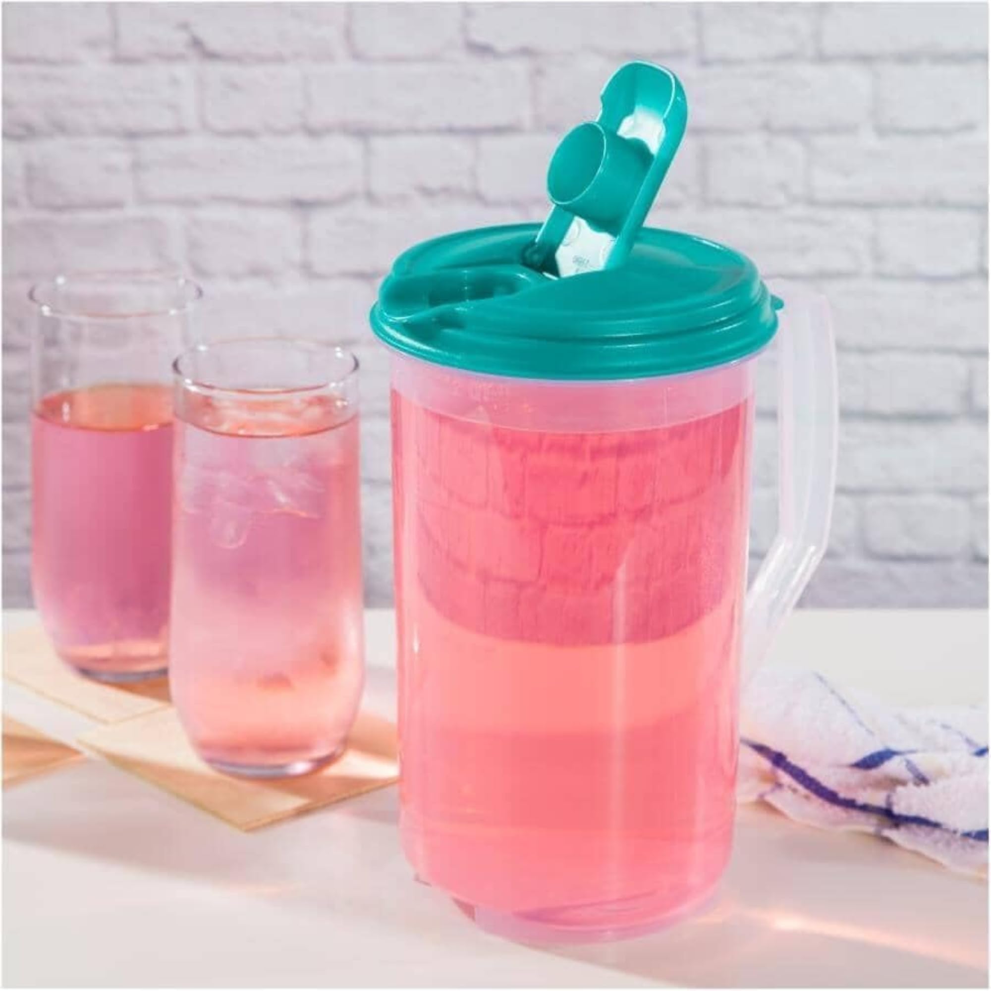 Water Pitcher with Lid Half Gallon (2 Liter / 64oz), Clear Plastic Pitcher with Flip-top Spout Lids, Iced Tea Pitcher for Fridge, Freezer/Dishwasher Safe, BPA Free & Phthalate Free - Made in USA