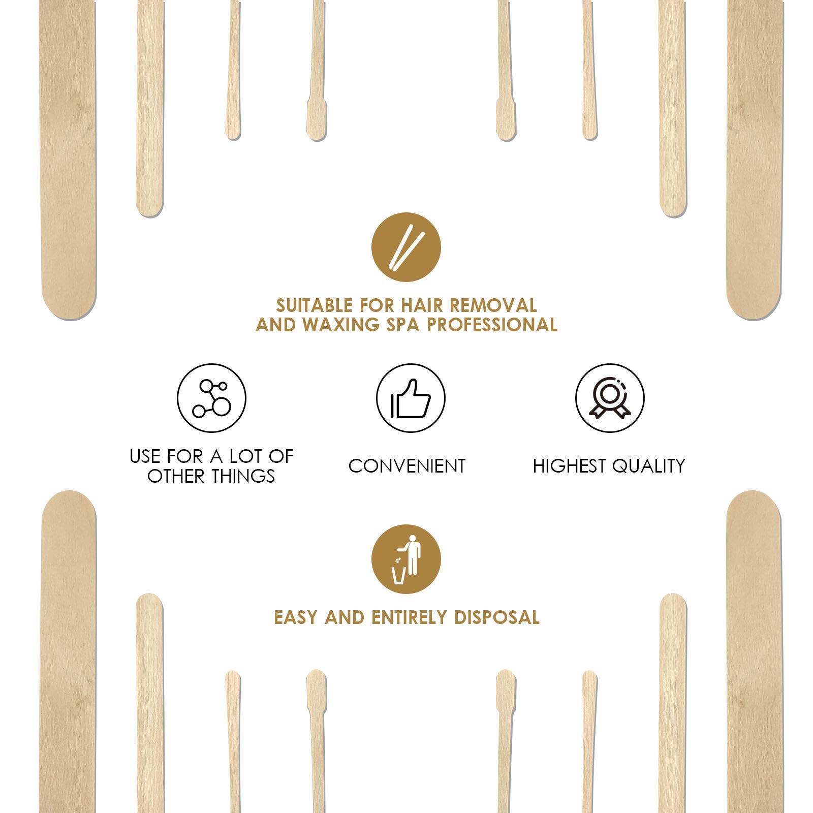 Wax Sticks, Shellvcase 400 PCS 4 Sizes Wood Waxing Sticks, Smooth Multi-Purpose Beauty Spatula, Wax Stick for Hair Removal Eyebrow and Body, Birch Waxing Applicator Sticks