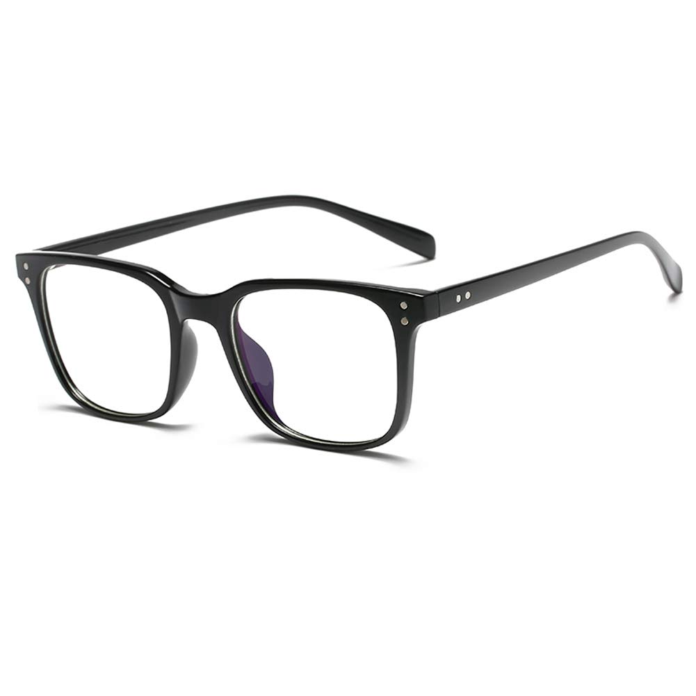 TR90 Blue light Blocking Glasses Square Oversize Computer Eyeglasses Lightweight Frame with Sliver Studs Reading Gaming TV Phones Glasses for Men and Women Anti Eyestrain Better Sleep (Black)
