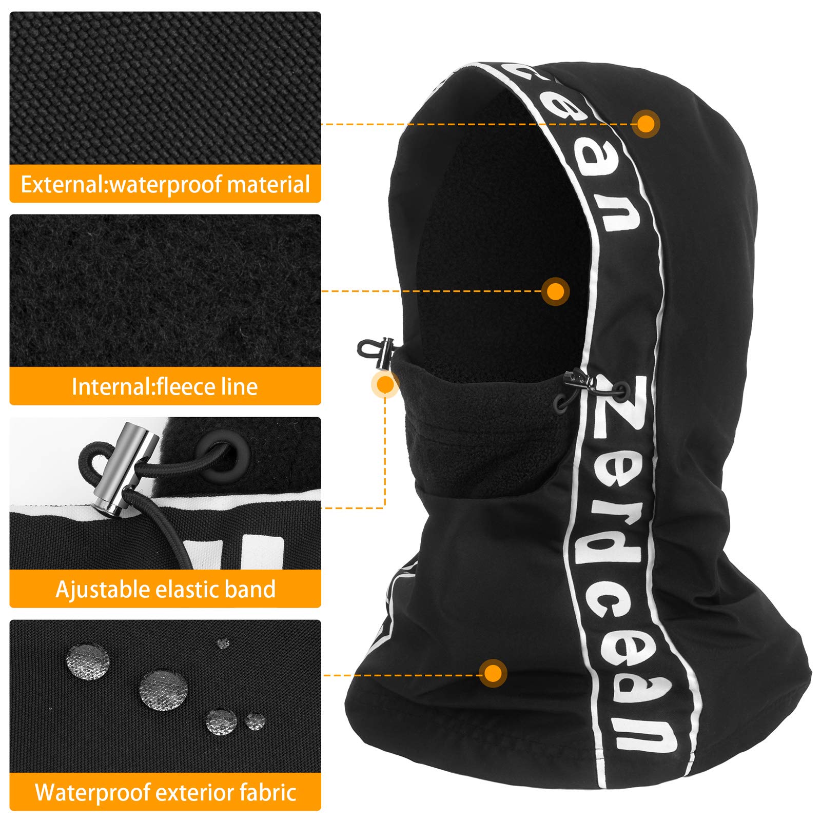 ZERDOCEAN Cold Weather Balaclava Fleece Ski Mask Hat Winter Windproof Hood Cycling Waterproof for Women Men White