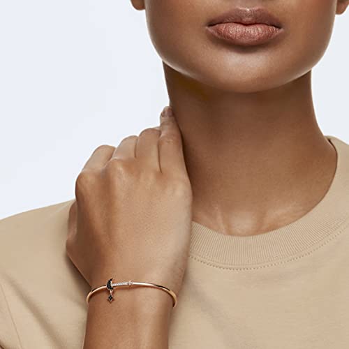 SWAROVSKI Symbolic Collection Moon Bangle Bracelet, Rhodium Plated Chain with Crystal Pearl and Dark Crystal Accents