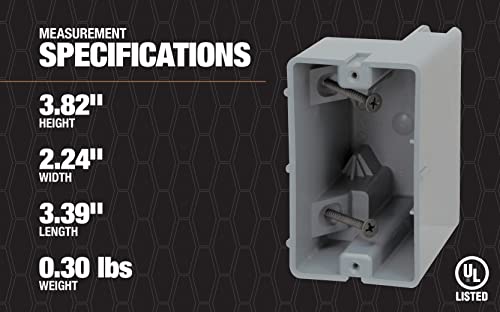 Southwire MSB1G One Device Adjustable Depth, Heavy Duty 42lb. Mounting Screws Included 1-GANG PVC ELECTRICAL BOX, Gray