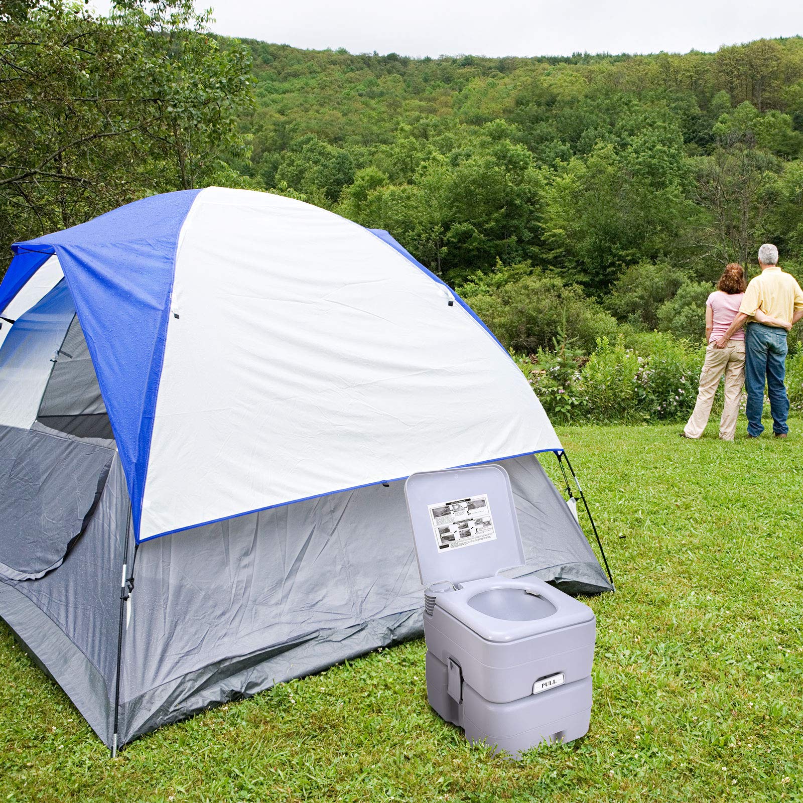 S AFSTAR Portable Flush Toilet Potty Commode 5.3 Gallon 20L for Camping RV, Boating and Other Recreational Activities, Powerful Push Pump Compact Commode w/Waste Tank & Built-in Rotating Spout