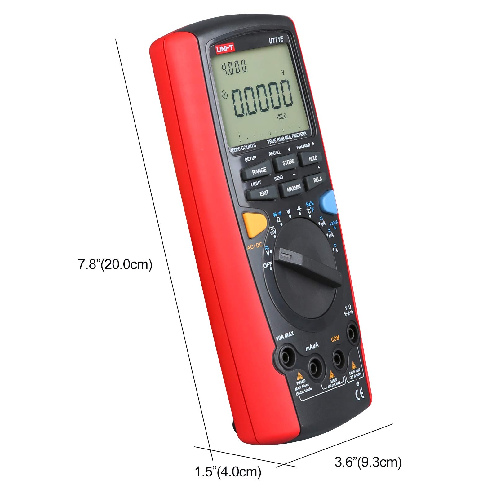 UNI-T UT71E True-RMS Electronics Logging Multimeter, Auto Manual Ranging, 1000V AC DC 10A, 40000 Counts, Ohmmeter/Voltmeter/Amp Tester/Capacitance Meter/Frequency Counter Temperature