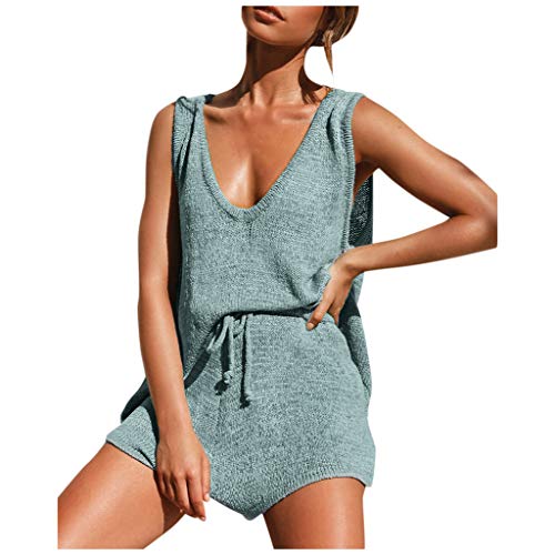Womens Two Piece Rib-Knit Pants Set Casual Deep V-neck Vest Bandage Outfits Tracksuit