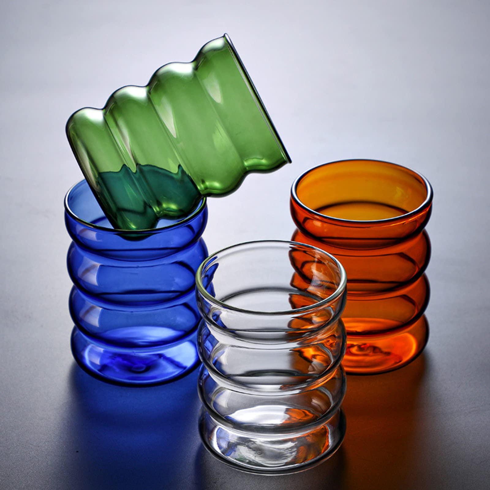URMAGIC Swirl Drinking Glasses, 10Oz Wave Shape Glass Cup,Clear Beer Glasses,Cocktail Glasses,Whiskey Glasses,Coffee Glasses,Wine Glass,Goblet Cup,Juice Glass,Beverage Cups