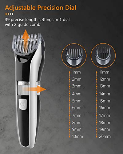 Waterproof Cordless Beard Trimmer Hair Clippers for Men,All-In-One Professional Beard Trimmer for Men with 39 Adjustable Cutting Lengths, Hair Trimmer with Lithium Battery, USB Charge(Sliver)