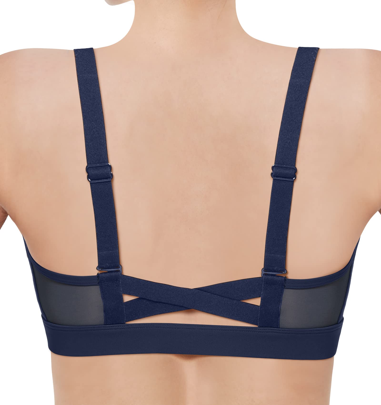 Yvette Sports Bra for Women - Comfortable Adjustbale Strappy Criss Cross Back Padded Workout Yoga Bra Navy