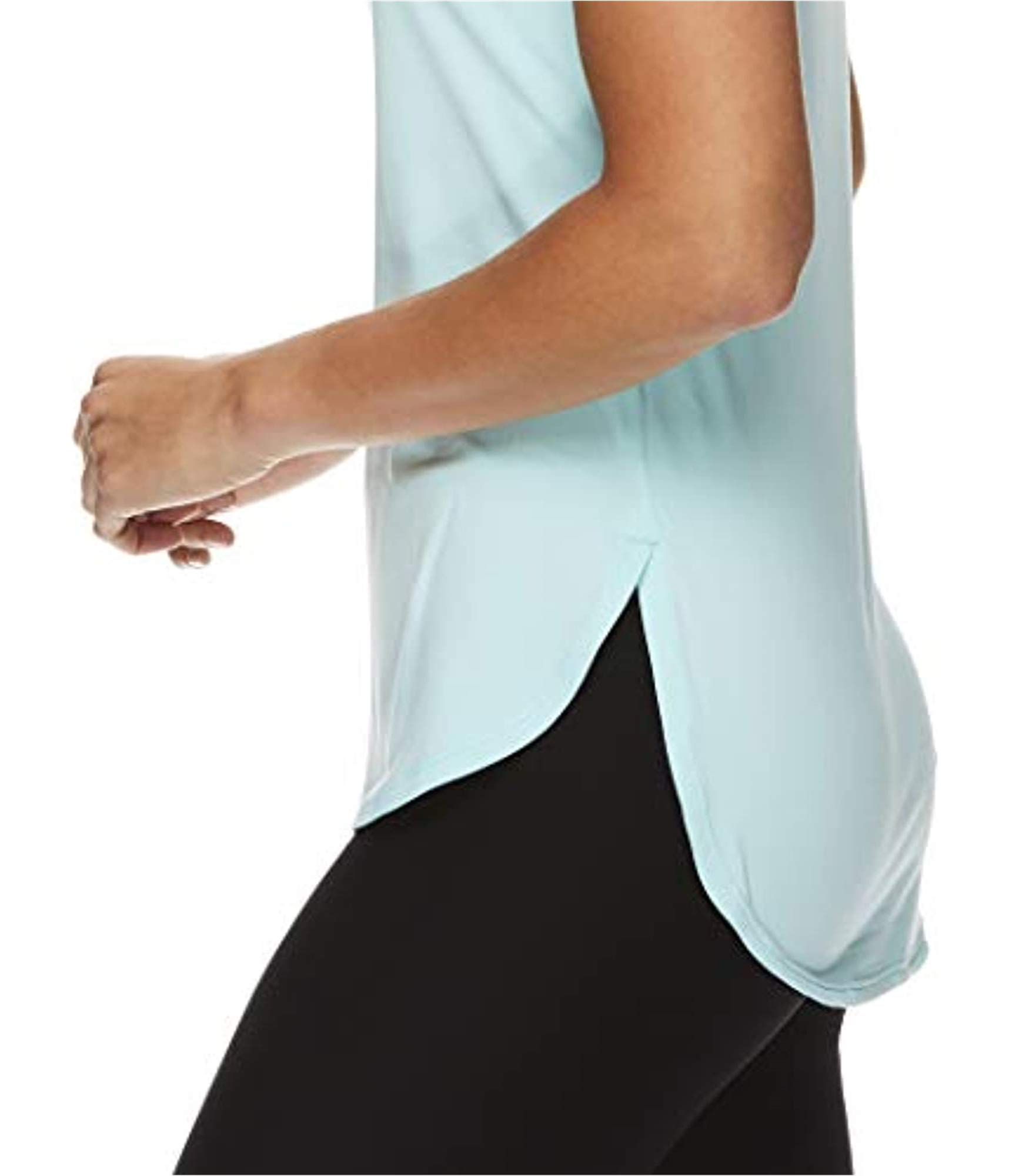 Reebok Womens Solid Hi Low Hemline Basic T-Shirt, Blue, Small