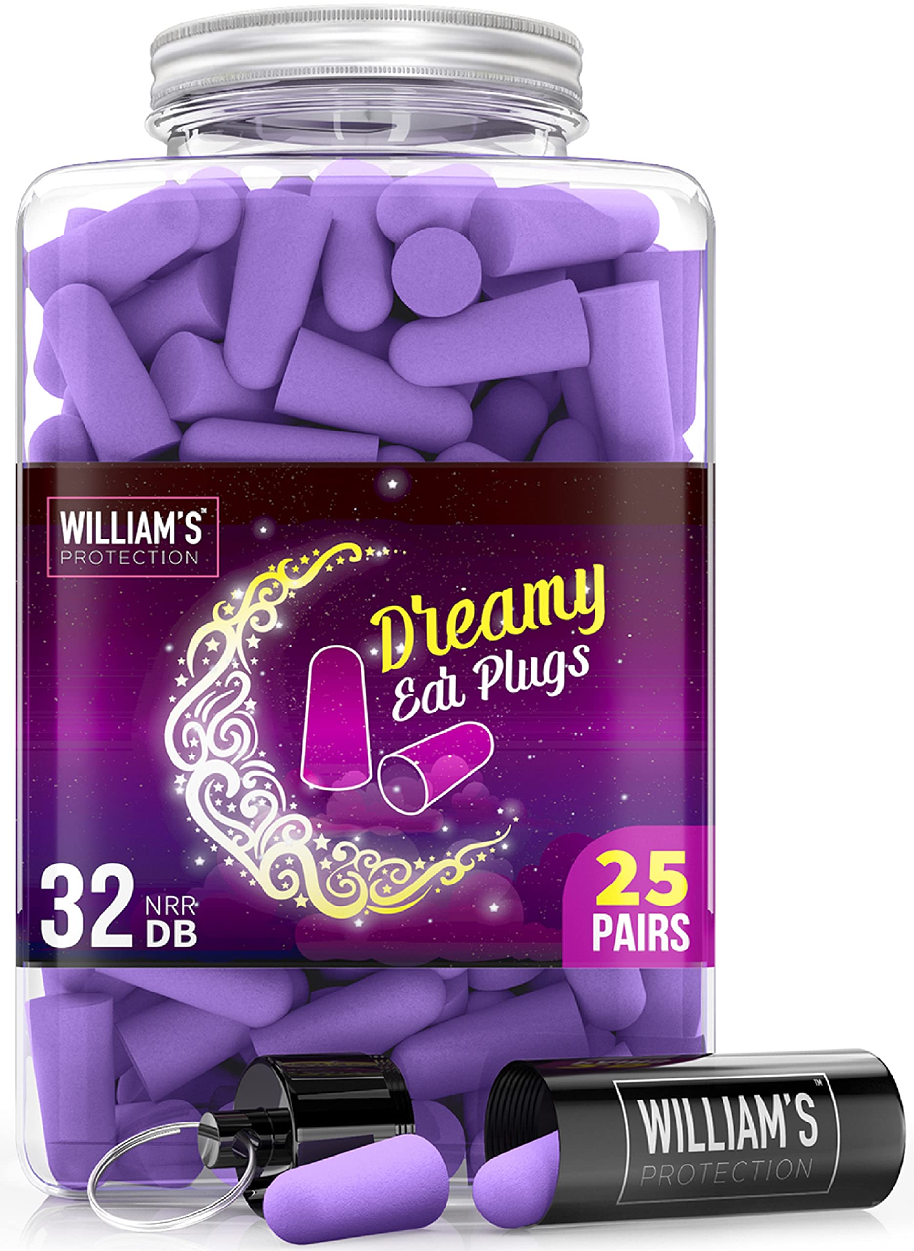 Soft Foam Ear Plugs 25 Pairs - Noise Cancelling Earplugs 32 dB NRR-for Noise Reduction Hearing Protection Aluminum Carry Case - for Sleeping Travel Concerts Shooting Study Work.