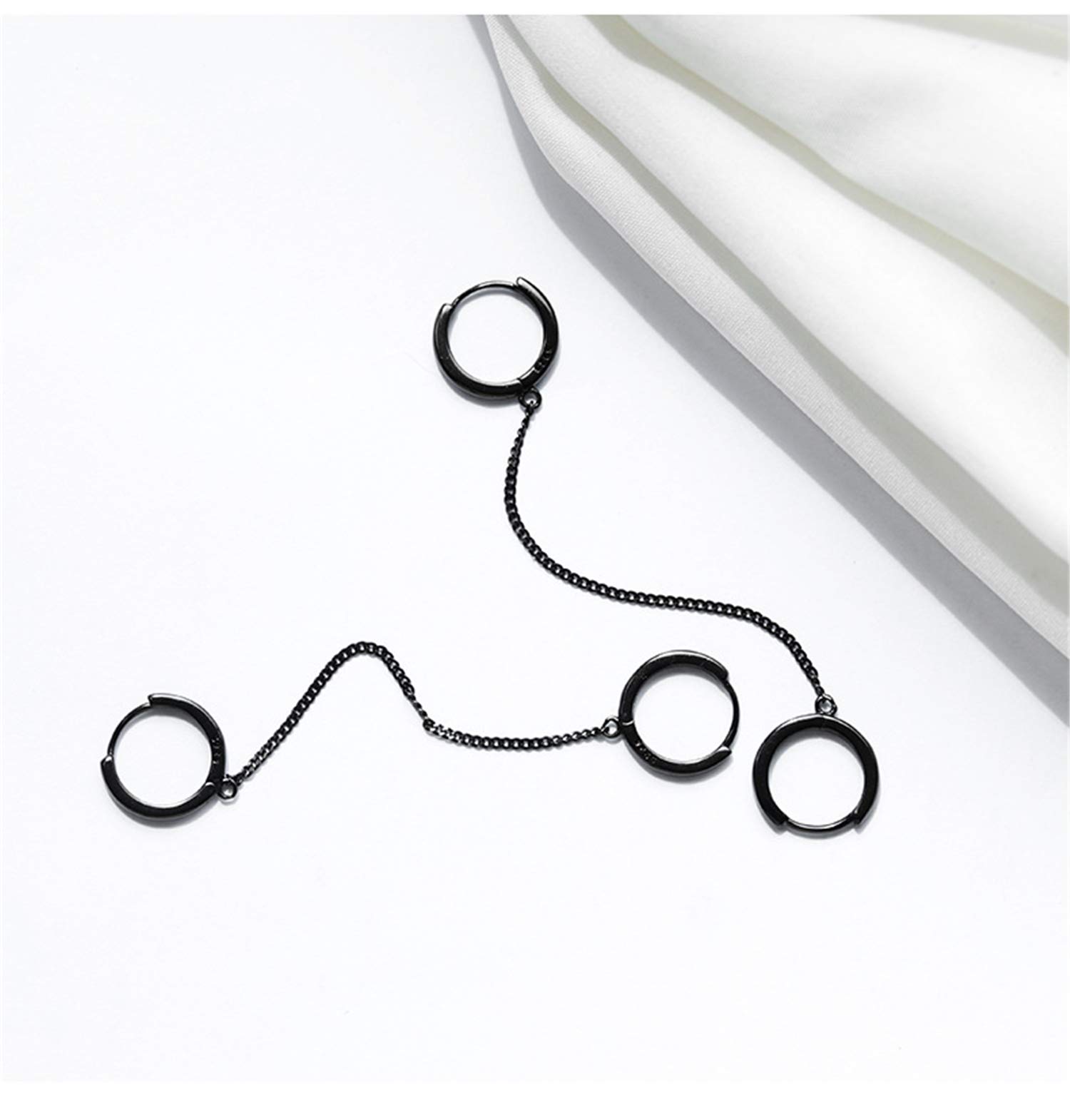 Unique Small Silver Chain Handcuff Hoop Earrings Double Piercing Dangle Drop Cartilage Earrings Chic Chain Huggie Hoop Earrings for Men Women Statement Jewelry Gifts (Black)