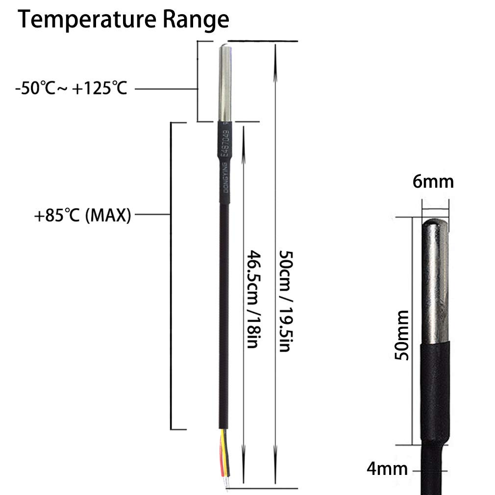 Waterproof Temperature Sensor Module Cable DS18B20 Thermometer Digital Thermal Probe for Arduinoi UNO R3 DIY Electronic Experiment 50cm 2pcs