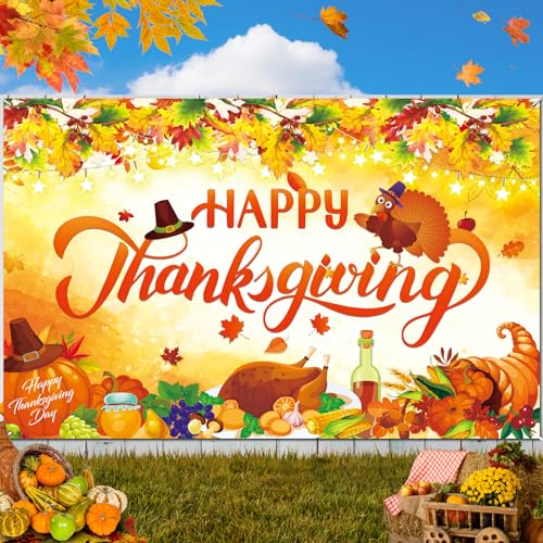 Thanksgiving Decorations, Happy Thanksgiving Banner Backdrop, Fall Decorations Thanksgiving Decorations for Home indoor, Thanksgiving Party Decorations for Friendsgiving Decorations Turkey Decorations