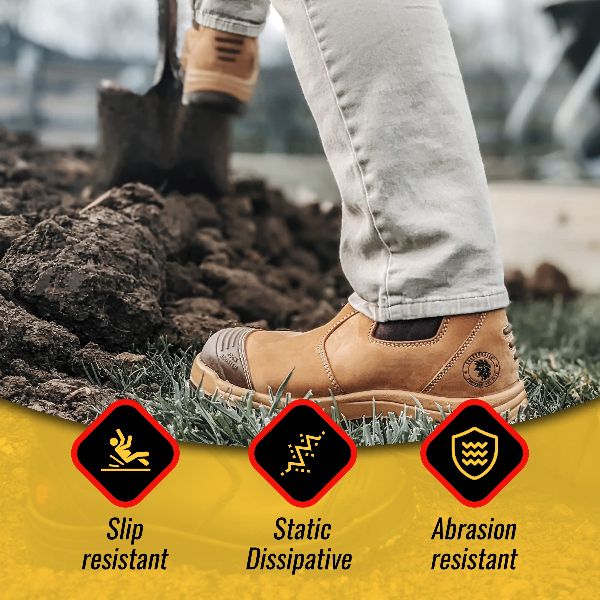 ROCKROOSTER Work Boots for Men, 6 inch Steel Toe, Slip On Safety Leather Chelsea Durable and Comfortable Work Shoes (AK222 US 10.5)