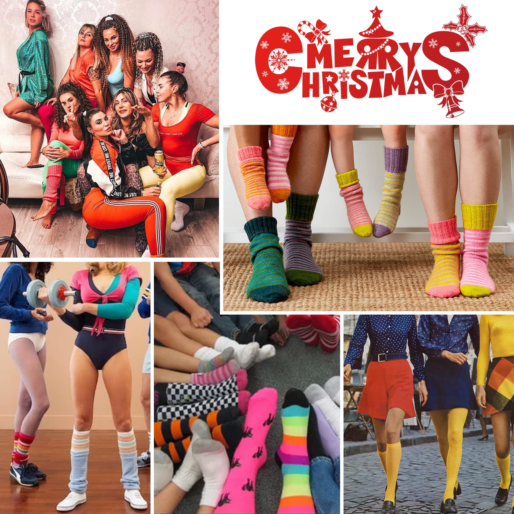 Zando 3 Pairs Slouch Socks Women Scrunchie Socks Heavy Soft Extra Long Stacked Boot Socks Knee High Knit Boot Socks Colorful Socks 80s 90s Socks Outfit Socks Black & Grey & Red One size