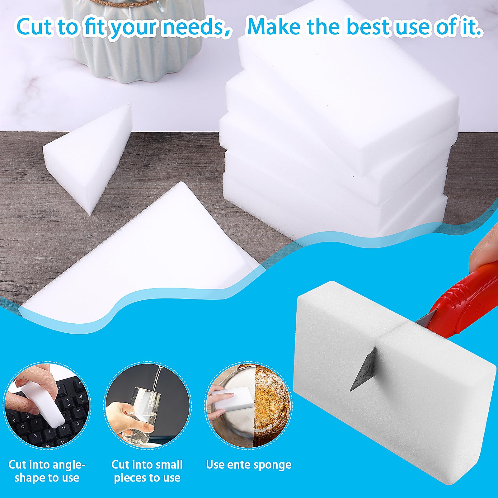 Sibba 8 Pack Magic Cleaning Sponges, Long Lasting Melamine Sponge, High Density Nano Sponge for Dish, Multi-Functional Cleaning Sponge Eraser for Kitchen, Furniture, Bathroom & Shoes