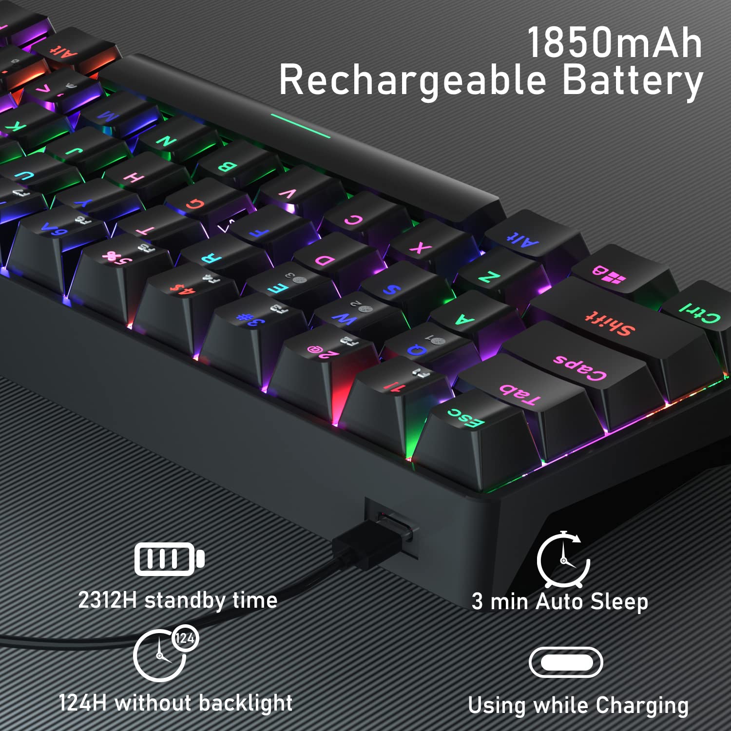 SOLAKAKA 65% Bluetooth Mechanical Keyboard, with RGB Backlit, Arrow Keys, Compact 68-Keys Hot Swappable, USB Wired Gaming Keyboards for Windows PC Mac Gamer, Blue Switch