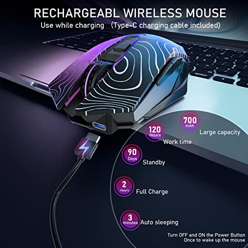 SOLAKAKA SM10 RGB Wireless Gaming Mouse with Tri-Modes (BT5.0+BT5.0+2.4GHZ),Rechargeable Wireless Mouse for Laptop/PC/Windows/Mac,Black